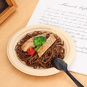 Moretoes 125 Pack 7 Inch Compostable Paper Plates, Plates Disposable Heavy Dutys, Natural Sugarcane Bagasse, Microwavable Plates Bulk (Unbleached)