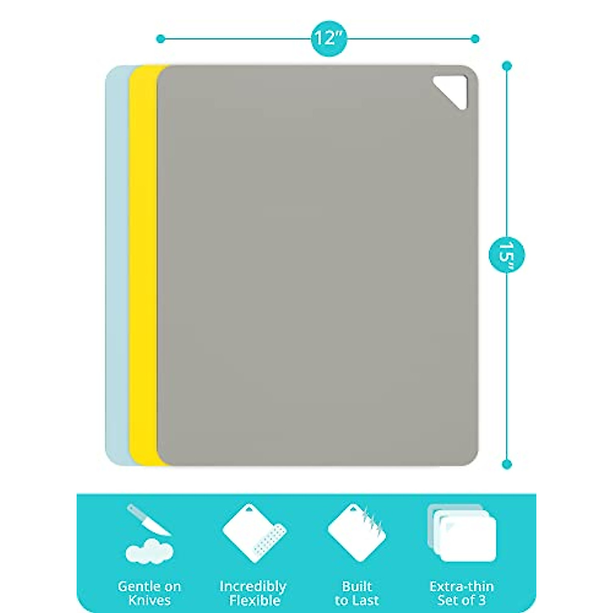 VOMAN Flexible Cutting Boards for Kitchen | Set of 3 | BPA-Free Cutting Mats for Cooking, Color Coded Cutting Board Mats | Non Slip Cutting Sheets | Plastic Cutting Board Set | Chopping Boards