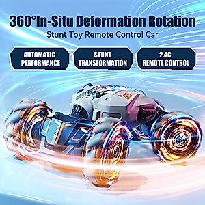 Gesture Sensing RC Stunt Car,2.4GHz 4WD Remote Control Toy Car,Double Sided Driving,360 °Rotation,Off Road Vehicle,Hand Controlled RC Car with Lights&Music, Birthday Gifts for 6-12 yr Boys&Girls(Gray)