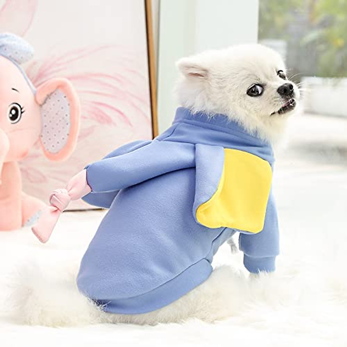 HDKUW Dogs Hoodie, Sweatshirt Fruit Warm Coat Sweater, Cold Weather Costume for Puppy Small Medium Dog (M, Blue Elephant)
