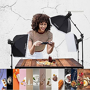 Exzycke 7PCS 14Patterns Photography Background Paper with Stand, 34x23in Double-Sided Photo Tabletop Backdrops Props for Food Jewelry Cosmetics Makeup (Black Purple Orange)