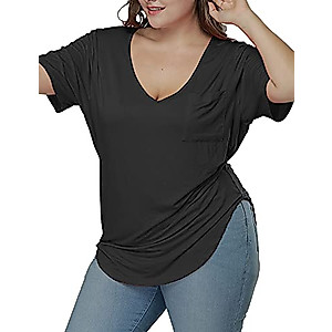 ALLEGRACE Womens Casual Scoop Collar Plus Size T Shirts Summer Tops Tee Black XXXL