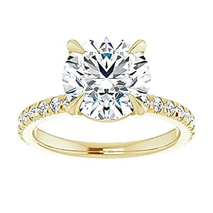 10K Solid Yellow Gold Handmade Engagement Ring 3 CT Round Cut Moissanite Diamond Solitaire Bridal Wedding Rings for Her Women Minimalist Anniversary Propose Gifts