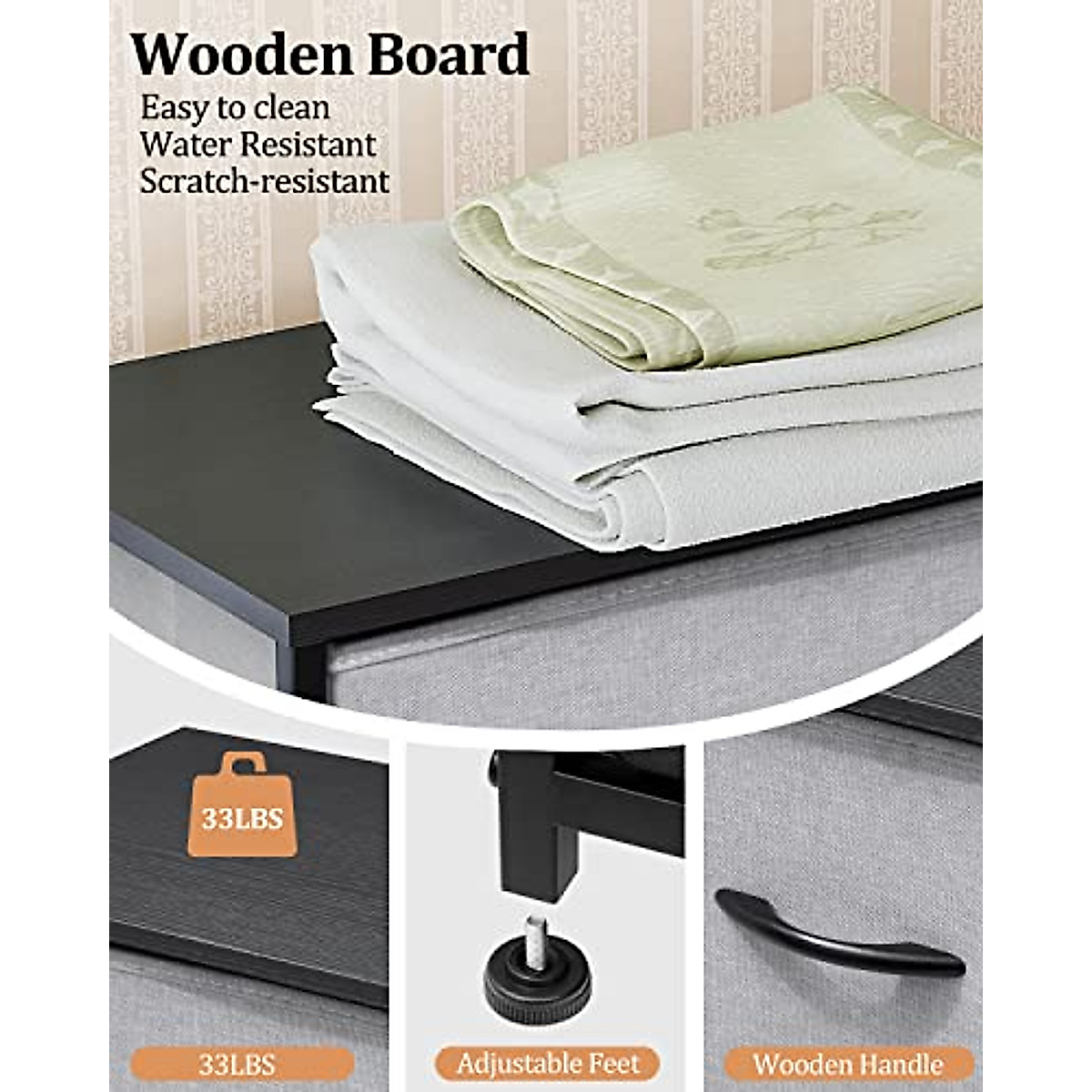 JOINHOM Dresser Storage Tower with 5 Drawers, Fabric Tall Dresser Drawer for Bedroom, Office, Entryway, Living Room and Closet- Sturdy Steel Frame, Easy Pull Bins & Wooden Top