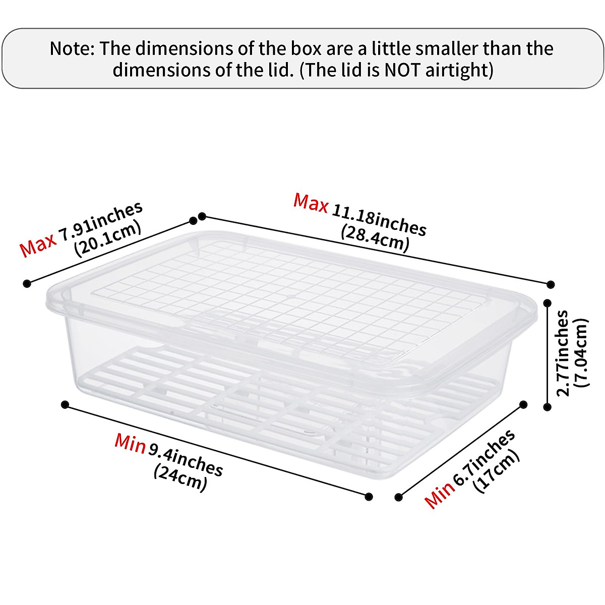 77L Food Storage Container, (3-Pack) Plastic Food Containers with Removable Drain Plate and Lid, Stackable Portable Freezer Storage Containers - Tray to Keep Fruits, Vegetables, Meat and More (Large)