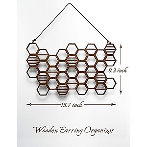 Heesch Hanging Earring Holder Honeycomb Earring Organizer Wall Mount Earring Display Wood Hanging Jewelry Organizer for Stud Earrings, Necklaces (Walnut)