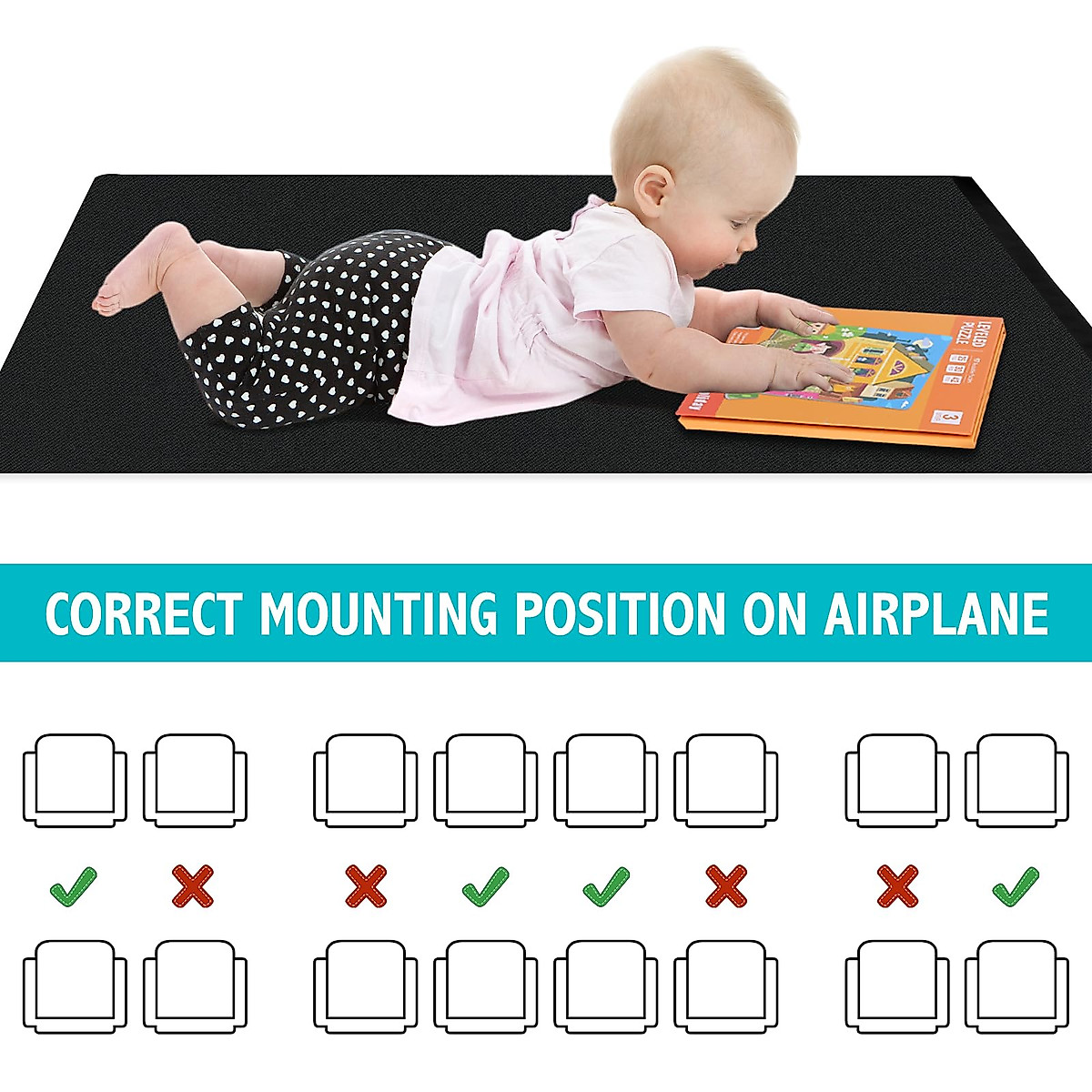FIXMSV Toddler Airplane Bed, Airplane Seat Extender for Kids, Toddler Plane Bed with Magnetic Folding Puzzle Airplane Toddler Bed with Ventilated Cotton Portable Airplane Bed Footrest