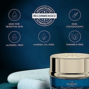 Pearl Eye Cream - Moisturizing Treatment for Dark Circles - Hydrolyzed Pearl, Jellyfish Extract, Caffeine - Puffiness, Under Eye Bags & Fine Lines Remover - Anti-Aging & Anti-Wrinkle - LaMarine 0.5oz