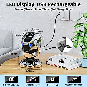 7D Electric Head Shaver for Bald Men, 5 in 1 Electric Rotary Razor Wet and Dry, Grooming Cordless Electric Shavers USB Rechargeable Waterproof, 7D Floating Balding Trimmer with LED Display (Black)