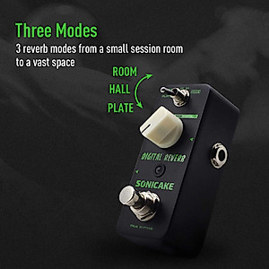 SONICAKE Reverb Guitar Pedal 3 Modes Room Hall Plate Guitar Effects Pedal Digital Reverb True Bypass