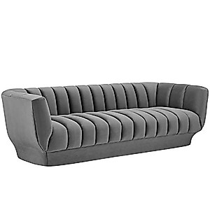 Modway Sofa Entertain Vertical Channel Tufted Performance Velvet Couch in Gray