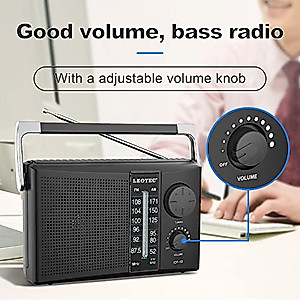 LEOTEC Portable AM FM Radio with Best Reception,Battery Operated or AC Power,Big Speaker,Large Tuning Knob,Clear Dial,Earphone Jack for Gift,Elder,Home