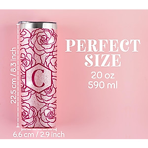 Onebttl Monogrammed Gifts for Women, Personalized Travel Mugs, Unique Coffee Tumbler with Initials for Her on Birthdays Christmas, Rose Gold, C