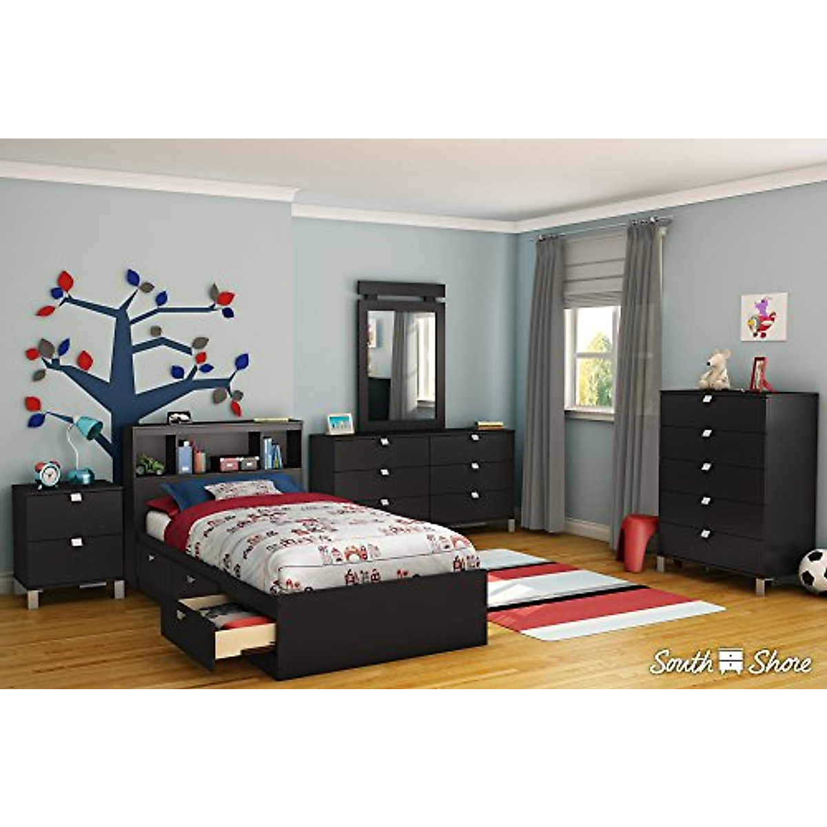 South Shore Spark Bookcase Headboard, Full, Pure Black
