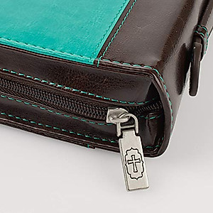 Christian Art Gifts Turquoise Faux Leather Bible Cover for Women I Can Do Everything - Philippians 4:13 Zippered Case for Bible or Book w/Handle, Medium