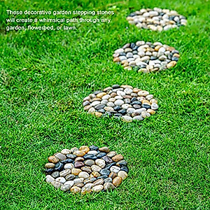 River Rock Stepping Stones Outdoor, Pavers Pebbles Polished Gravel for Garden Walkway Set of 6 (Roundness)