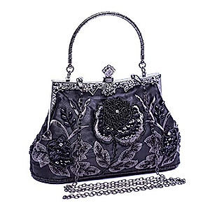 HOTER Wowens Antique Floral Seed/Bead/Sequin Bag Evening Clutch Wedding Party Clutch Purses and Handbags