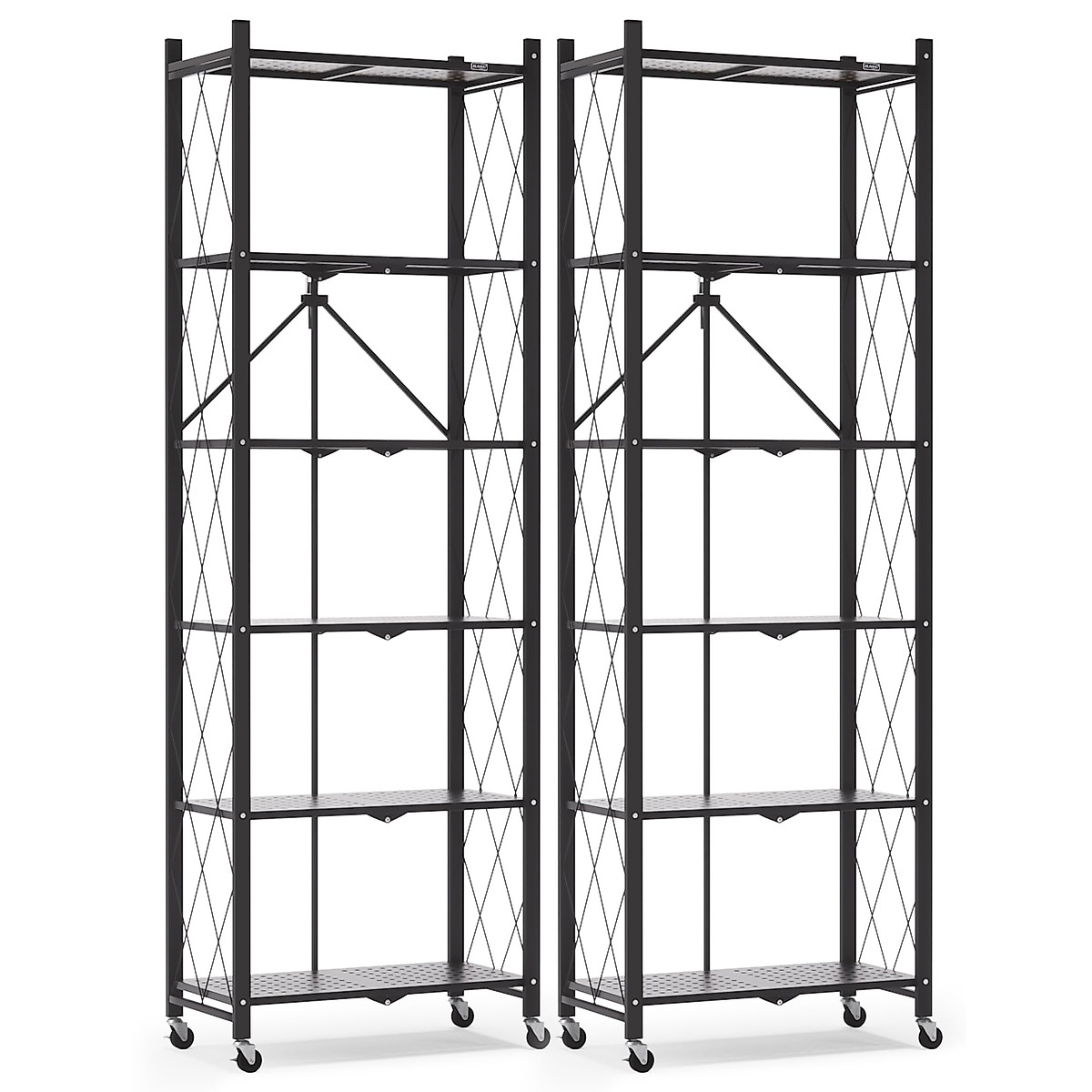 ALANNG 73.6 Inch Folding Bookshelf, 6 Tier Metal Bookcase and Bookshelves, Tall Shelves for Living Room Office Bedroom, Heavy Duty Book Shelve Free Standing Open Bookshelve (Black, 2PACK)