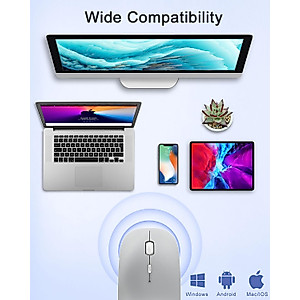 Bluetooth Mouse, Rechargeable Wireless Mouse Compatible with Macbook Air/Pro/Mac/iPad/Laptop/Tablet/Notebook/PC/Desktop, Slim Portable USB Mice for Windows/Linux/Android/(iOS 13.1.2 and Above), Sliver