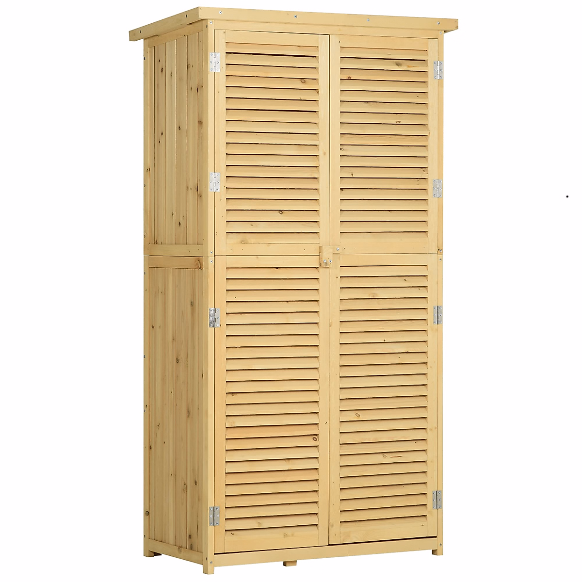 Outsunny 3' x 5' Wooden Outdoor Storage Cabinet, Garden Sheds & Outdoor Storage with Asphalt Roof & 2 Large Wood Doors with Lock, Natural