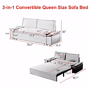 HomSof 70.1" Queen Pull Out Sofa Bed, 3-in-1 Convertible Sleeper Sofa with 2 Soft Pillows,Multi-Functional Velvet Loveseat Bed,Black