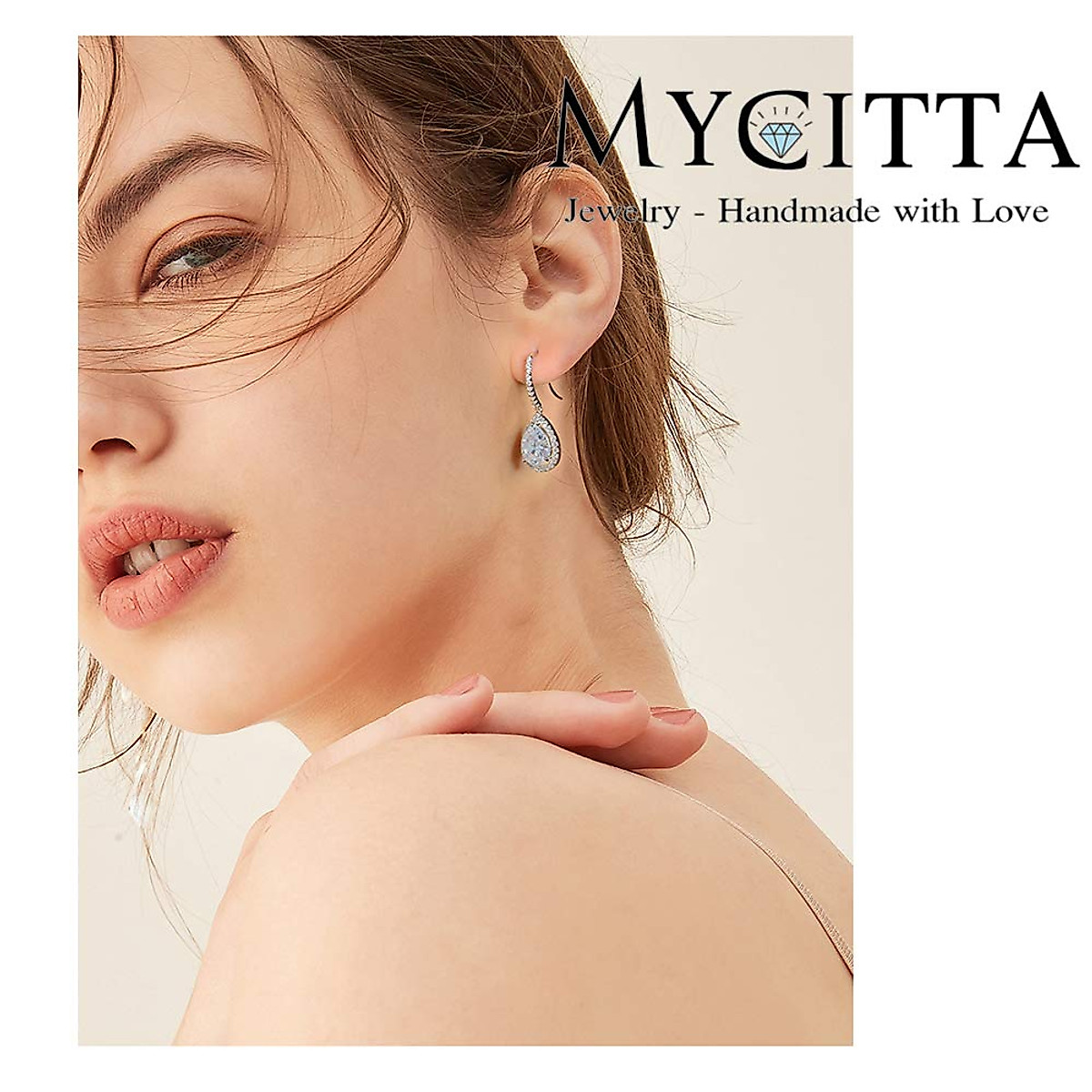 CZ Teardrop Earrings for Wedding - Sterling Silver Cubic Zirconia Crystal Rhinestone Drop Earrings Womens Bridal Jewelry for Bride Bridesmaids Mother of Bride Gift Party Prom Pageant Earring for Girls