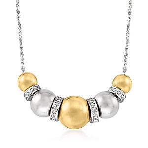 Ross-Simons Sterling Silver and 14kt Yellow Gold Bead Necklace With .35 ct. t.w. Diamonds. 16 inches