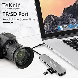 USB C HUB Adapter 6 in 1 with USB 3.0 Connections 4K-HDMI 60wPD SD/TF Card Reader Laptop Docking Station MacBook