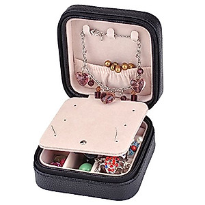 Yoption Paris Tower Pattern PU Jewelry Holder Box Display Accessories Ring Earring Bracelet Storage Zipper Case PU Leather Portable Traval Jewelry Box Organizer (Black)
