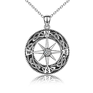 ONEFINITY Compass Necklace Sterling Silver Celtic Knot Necklace Graduation Friendship Talisman Travel Necklace Inspirational Graduation Gift Jewelry Gifts for Women