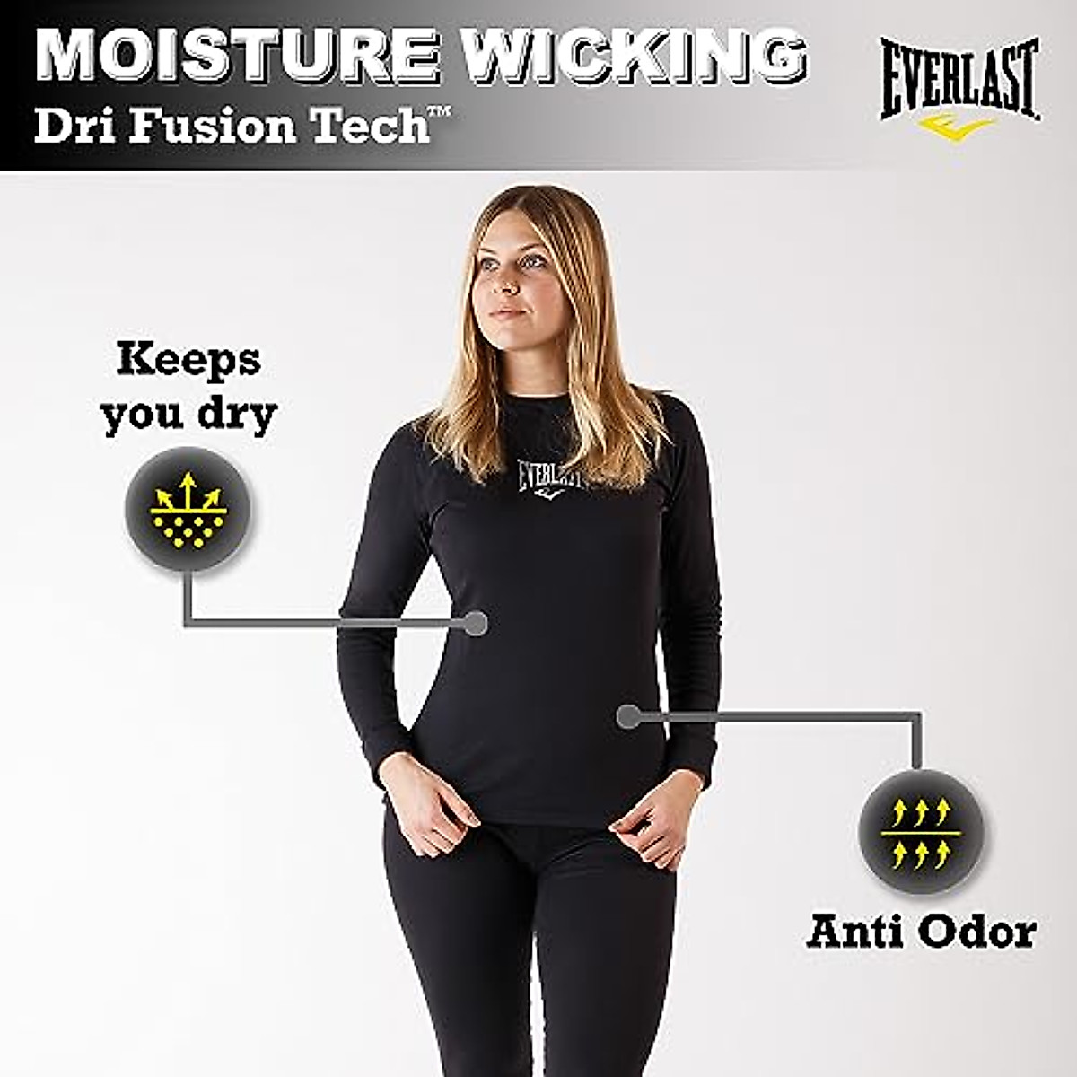 Everlast Womens Base Layer Set - Warm Underlayer Pants & Shirt - Cold Weather - Body Winter Gear Long Underwear & Pajamas (Grey, Large)