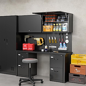 MetalMax Metal Wall Storage Cabinet with Flip-Up Door Adjustable Shelf Metal Cabinet Hanging Garage Upper Cabinets Floating Lockable Steel Garage Cabinet 20"H Home Basement Workshop Assembly Required