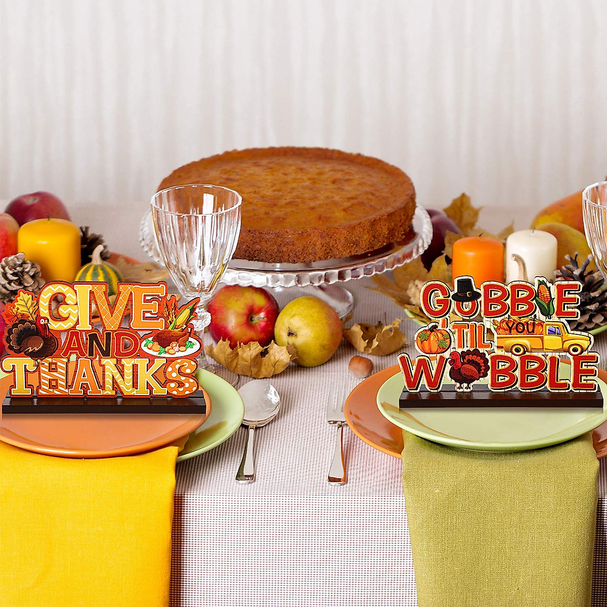 Happy Thanksgiving Sign Thanksgiving Decorations for Table Thanksgiving Table Centerpieces Turkey Decors Pumpkin Signs for Harvest Give and Thanks Wooden Happy Fall Maple, 7.87 x 4.72 Inch