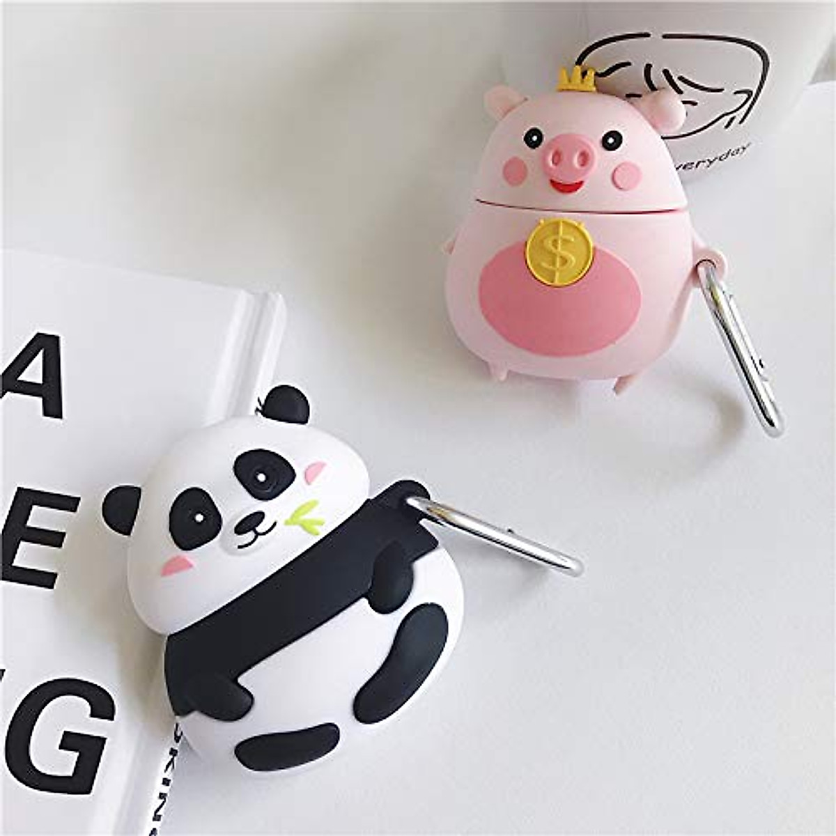 BONTOUJOUR Case Compatible with AirPods 1/2, Super Cute Creative Funny Fat Sitting Panda Eating Bamboo Case, Lovely Animal Style Soft Silicone Earphone Protection Skin +Hook -Bamboo Panda
