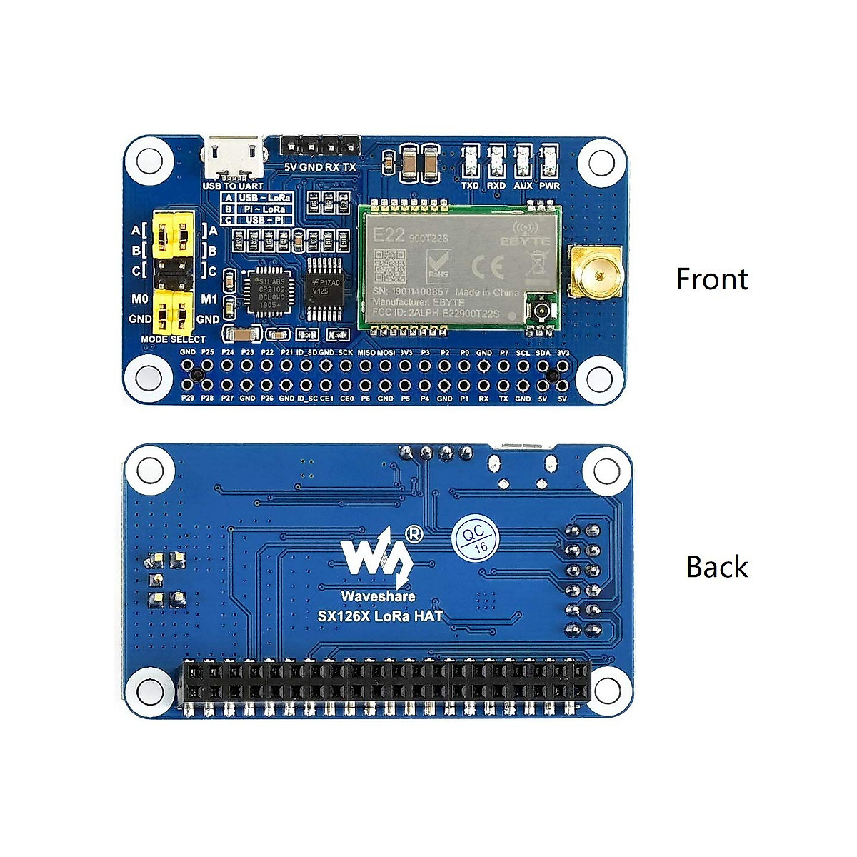 SX1262 LoRa HAT for Raspberry Pi Series Boards 915MHz Frequency Band,Support Data Transmission up to 5km,Wake on Radio,Wireless Config, Carrier Sensing, Communication Key