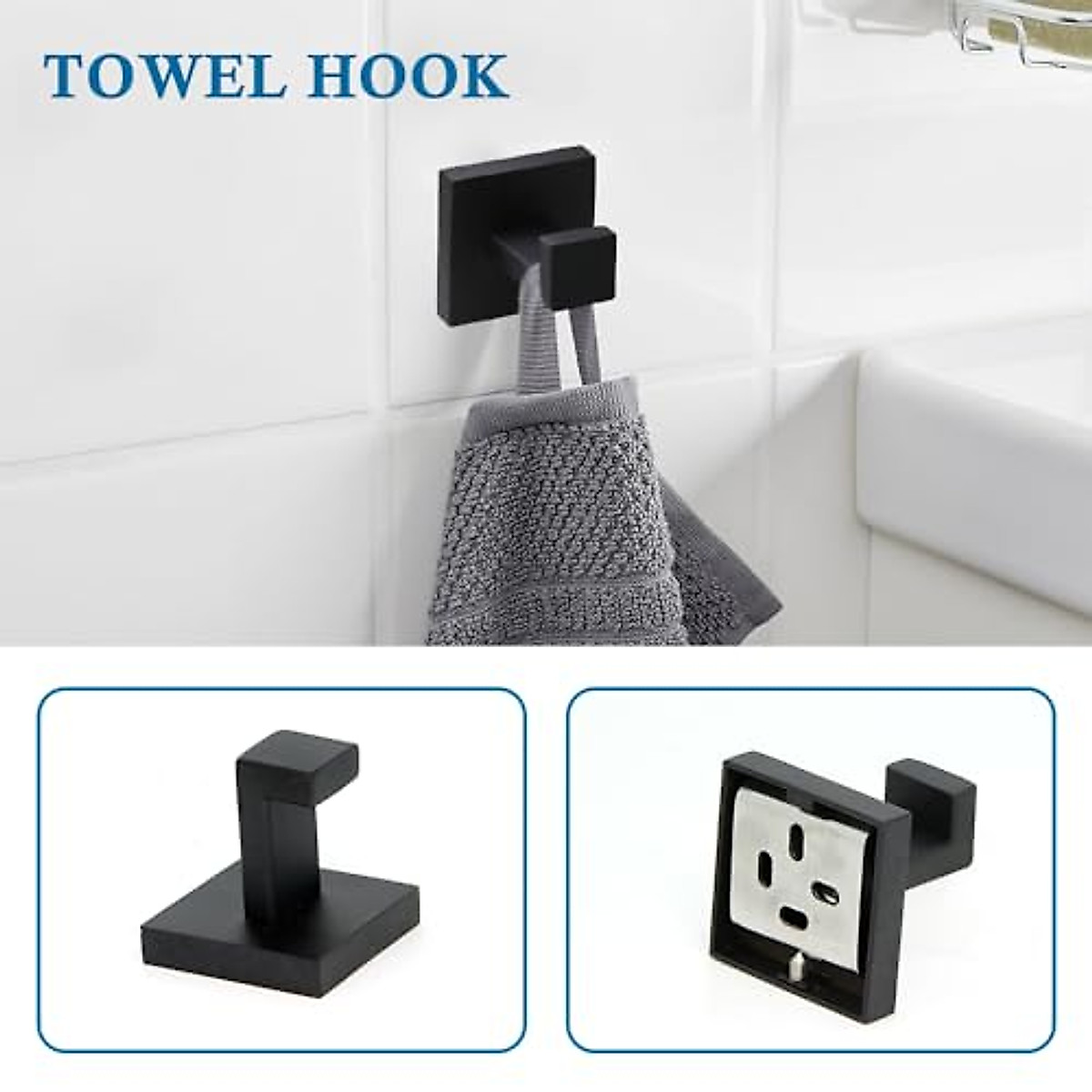 8-Piece Bathroom Hardware Accessories Set, Towel Bar Sets Include Towel Bar Towel Holder Toilet Paper Holder Towel Hook,16 inch Bath Accessories Kit，Matte Black,2 Pack
