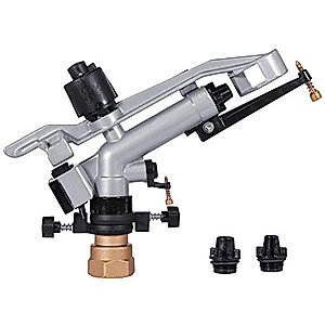IrrigationKing RK-57 1-1/4" FNPT Impact Mini-Gun Sprinkler with Nozzle Set 10 mm, 12 mm, 14 mm x 4 mm, Aluminum