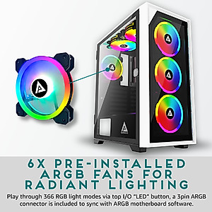 Apevia G-PRO-WH Genesis Pro Mid Tower Gaming Case with 2 x Tempered Glass Panel, Top USB3.0/USB2.0/Audio Ports, 6 x RGB Fans, White Frame