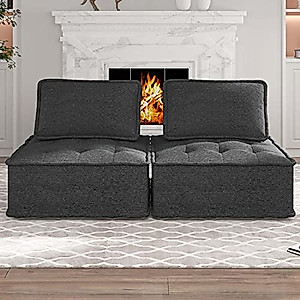 Mjkone Armless Floor Couch 2PCS Free Combination Floor Sofa Chair Comfy Modular Sofa with Removable Back Cushion Variable Sectional Sofa Couches for Living Room Apartment Office Small Space, Dark Grey
