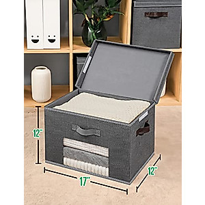 DAMAHOME Collapsible Storage Bins with Lids - Closet Clothes Box Clear Window, Large Foldable Fabric Basket Cube Organizer for Bedroom,Underbed,Kids Toy Chest 3-PACK 17" Lx12 Wx12 H(GREY)