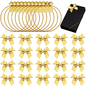 Windyun 60 Pieces Elastic Bows for Gift Boxes Stretch Elastic Loops with Pre Tied Ribbon Bows for Gift Wrapping 15.74 Inches Gift Wrapping Rope for Baby Showers, Weddings(Gold)