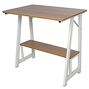 Desktop Computer Desk with Storage Rack, Home Office Study Writing Table Computer Gaming Table Bedroom Laptop Study Table, Student Workstation Study Reading Writing Desk PC Laptop Table (Brown)