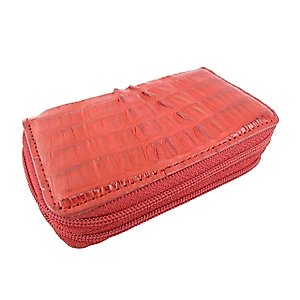 Pelgio Genuine Crocodile Skin Leather Zip Around Key Holders Wallet Coins Purse (Black) (Black)