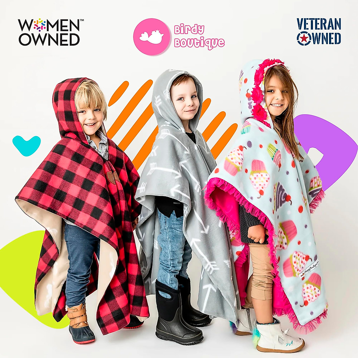 Birdy Boutique Car Seat Poncho for Kids – Safe to Use Over Seat Belts – Reversible Warm and Cozy Blanket – Easy on Easy Off and Doesn’t Impact Car Seat Performance – Gray Arrows – One Size