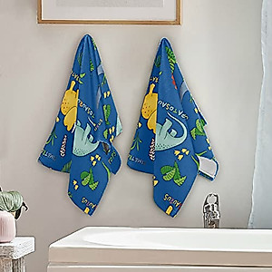 Giwawa Dinosaur Hand Towel Set of 2, Absorbent Navy Blue Dino Bath Towels Soft Cute Animal Fingertip Towel Fast Dry Terry Towel for Boys Kids Man in Bathroom Kitchen Yoga Gym Spa Decor 28.3x14.4in