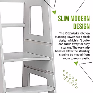 KidzWerks Child Standing Tower, Wood Step Stools for Kids, Toddler Step Stool for Kitchen Counter, The Original Kitchen Stepping Stool, Adjustable Platform, Natural Wood