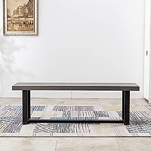 Farmhouse Wooden Bench, 60 inch Wooden Dining for Dining Room Kitchen Entryway, Indoor Outdoor Industrial Kitchen Table Bench Seating with Metal Frame