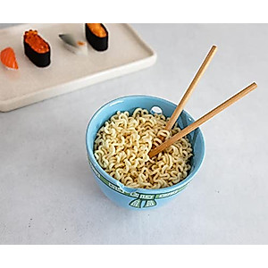 Bowl Bop Blue Dragons Japanese Ceramic Dinnerware Set | Includes 16-Ounce Ramen Noodle Bowl and Wooden Chopsticks | Asian Food Dish Set For Home & Kitchen | Kawaii Anime Gifts and Collectibles