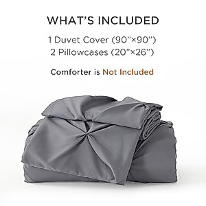 Litanika Queen Grey Pinch Pleat Duvet Cover, 3 Pieces Pintuck Cover Soft Microfiber Bedding Set with Zipper Closure & Corner Ties(104x90Inch-1 Duvet Cover, 2 Pillowcases)