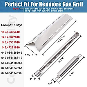 Grill Parts Replacement Compatible for Kenmore 146.46366610, 146.46372610, 146.46365610 146.47223610 Grill, 4-Pack Heat Plates Grill Burners & Crossover Tubes Replacement for 146.46366610, S